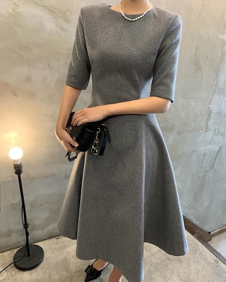 Round Neck Flared Dress | Slimming & Elegant | Cloris Fashion